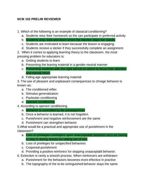 Ncm 102 Prelim Exam Reviewer Lab Reports Health Sciences Docsity