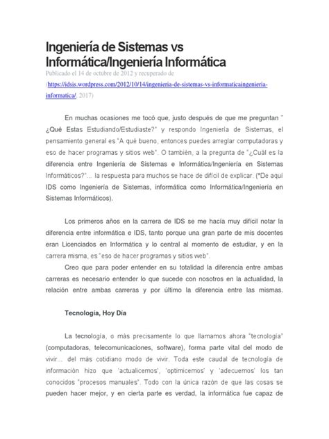 Ing Sistemas Vs Ing Informatica001 Pdf Informática Ciencias De