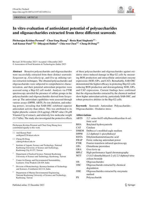Pdf In Vitro Evaluation Of Antioxidant Potential Of Polysaccharides And Oligosaccharides