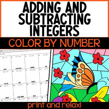 Adding And Subtracting Integers Color By Number Integers Color By Number