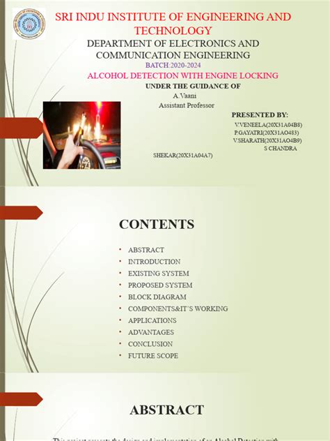 Alcohol Detection With Engine Locking Ppt 1 Pdf Electric Motor Car