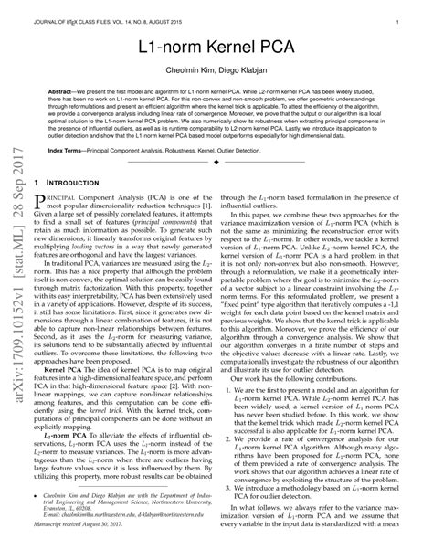 Pdf L1 Norm Kernel Pca