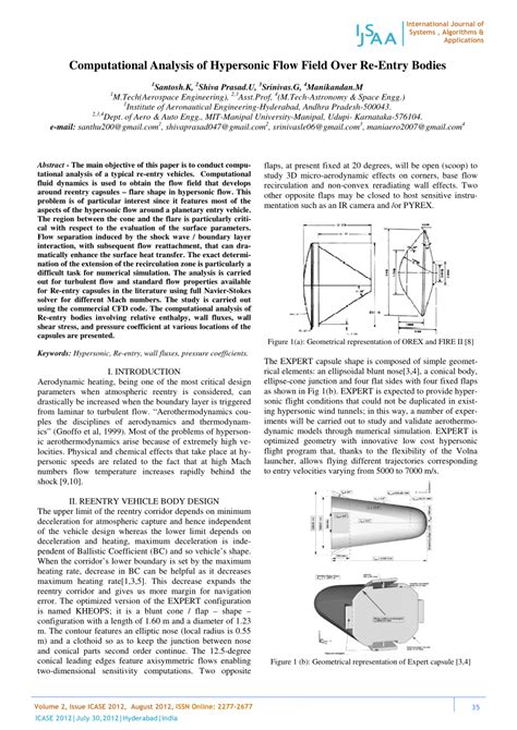 Pdf Computational Analysis Of Hypersonic Flow Field Over Re Entry Bodies