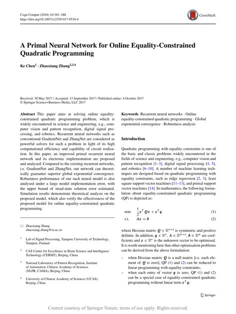 A Primal Neural Network For Online Equality Constrained Quadratic