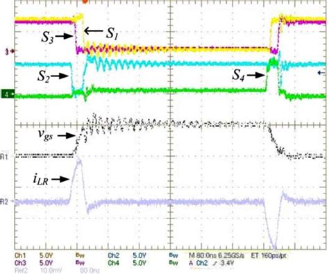 current source driver waveforms top s and s gate signals 5 v div