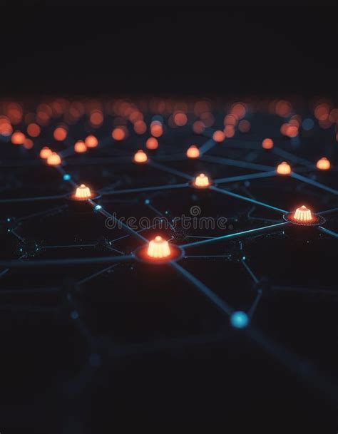Glowing Network Connection Nodes Illuminated On A Dark Surface Digital Infrastructure Concept