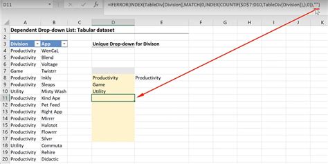 Extract Unique Items For Dynamic Data Validation Drop Down List