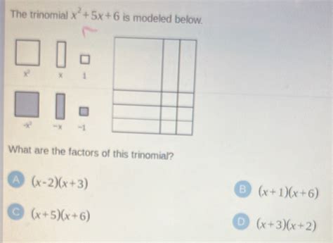 solved the trinomial x 2 5x 6 is modeled below x 2 x 1 x 2 x 1