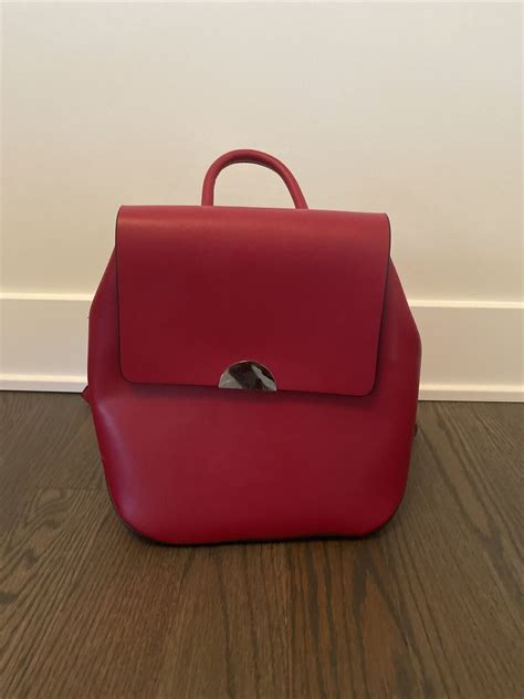 Zara Basic Collection Red Faux Leather Backpack Shoul Gem