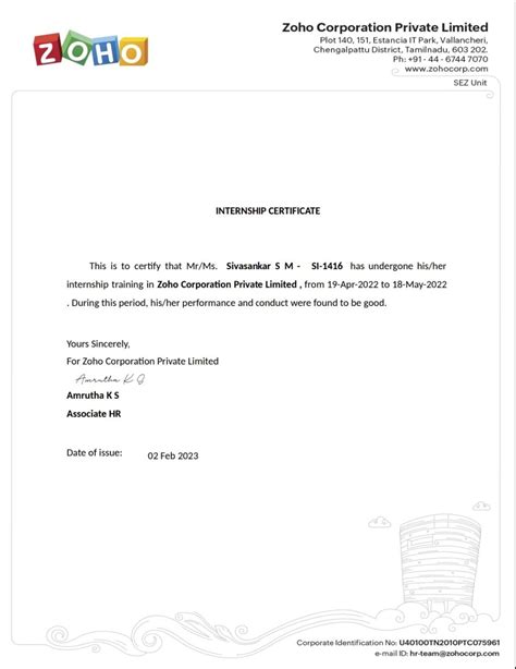 Excited To Share My Accomplishment Completing Summer Internship At Zoho Corporation Grateful