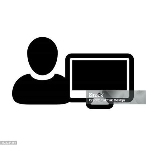 사용자 아이콘 벡터 남성 사람 문양 그림 기호에서 평면 색상에서 컴퓨터 모니터 화면 아바타 검은색에 대한 스톡 벡터 아트 및