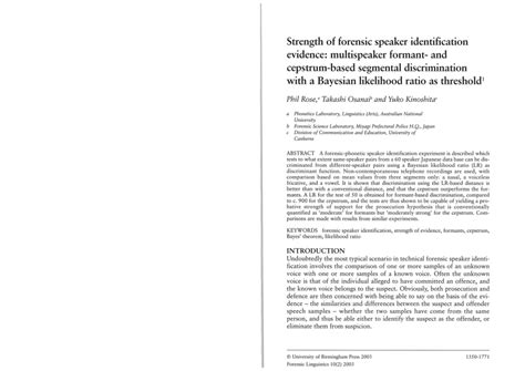 Pdf Strength Of Forensic Speaker Identification Evidence