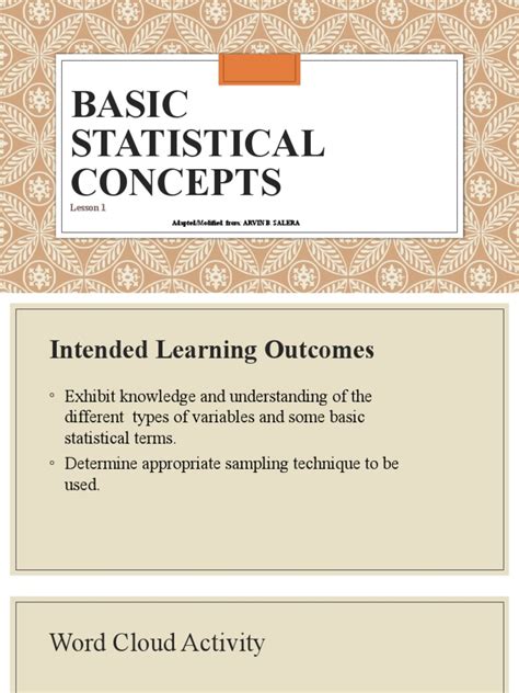 basic statistical concepts lesson 1 pdf level of measurement