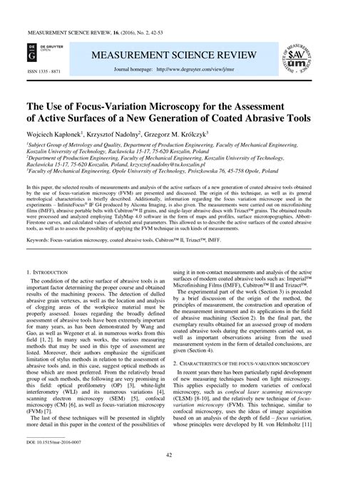 Pdf The Use Of Focus Variation Microscopy For The Assessment Of