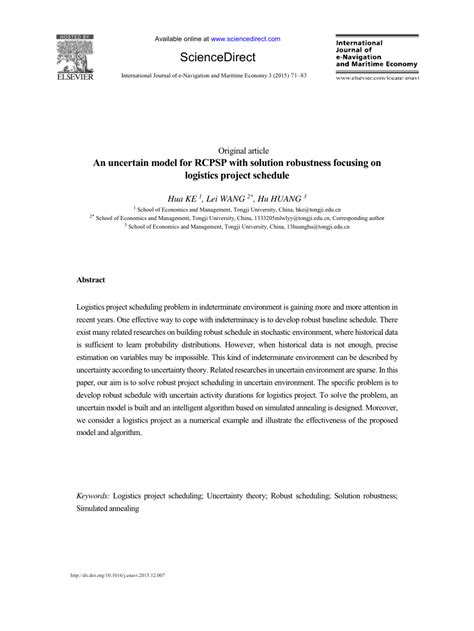Pdf An Uncertain Model For Rcpsp With Solution Robustness Focusing On