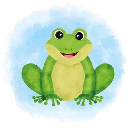 Cute Frog Watercolor Blue Background Premium Vector