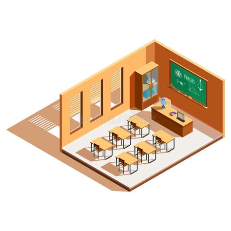 Isometric Physics Classroom At School With Equipment And Furniture Stock Vector Illustration