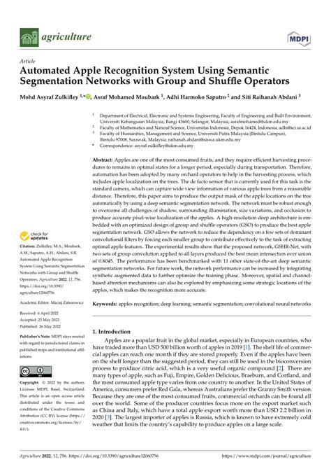 Pdf Automated Apple Recognition System Using Semantic Segmentation