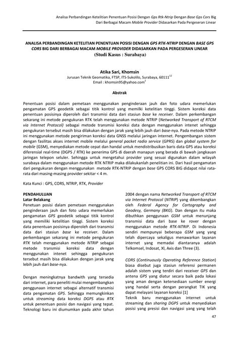 Pdf Analisa Perbandingan Ketelitian Penentuan Posisi Dengan Gps Rtk