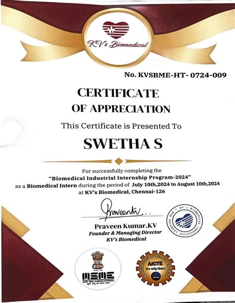 Swetha Suresh On Linkedin Internship Kvbiomedical Medicalinstrument