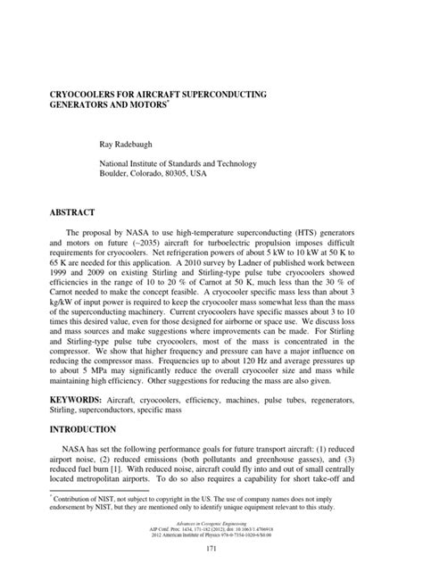 2012 Cryocoolers For Aircraft Superconducting Generators And Motors
