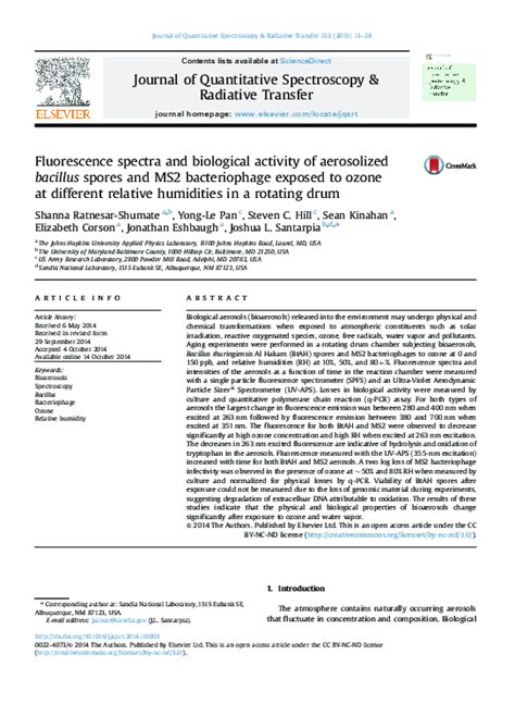 Pdf Fluorescence Spectra And Biological Activity Of Aerosolized