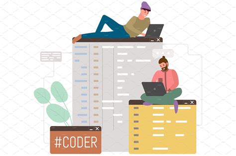 men programmers with and laptops vector graphics ~ creative market