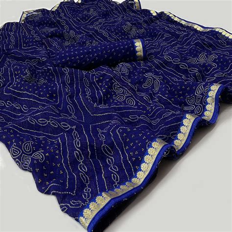 Blue Bandhani Printed Georgette Saree With Designer Border