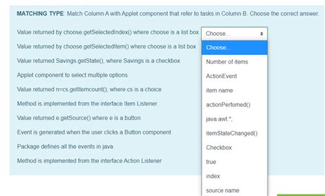 Solved Matching Type Match Column A With Applet Component