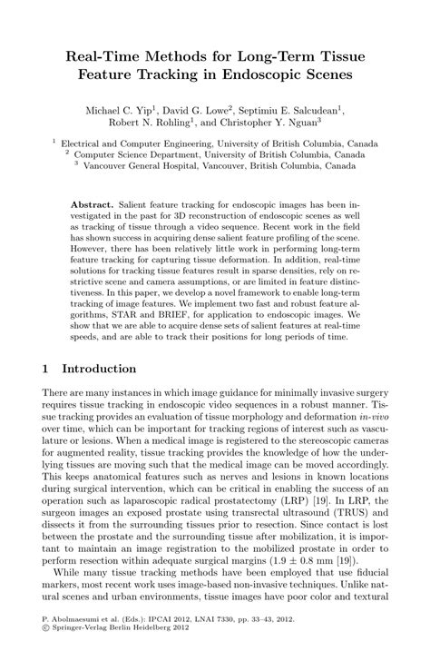 Pdf Real Time Methods For Long Term Tissue Feature Tracking In Endoscopic Scenes