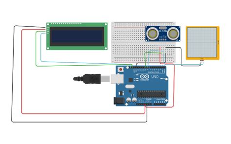 Circuit Design ულტრაბგერითი მანძილმზომი Tinkercad