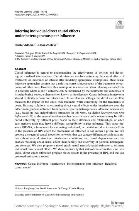 Inferring Individual Direct Causal Effects Under Heterogeneous Peer Influence Request Pdf