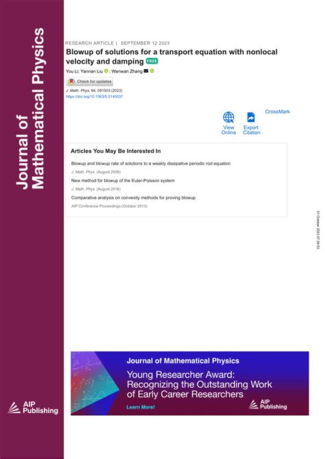 Pdf Blowup Of Solutions For A Transport Equation With Nonlocal Velocity And Damping