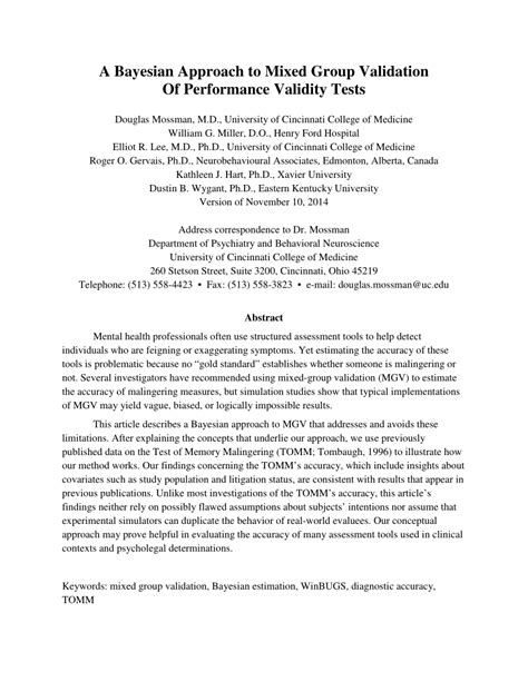 Pdf A Bayesian Approach To Mixed Group Validation Of Performance