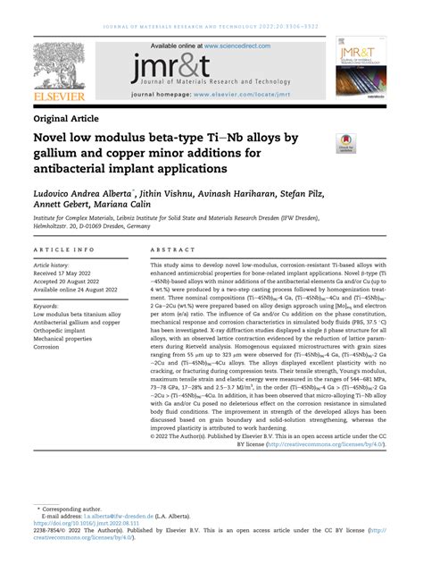 Pdf Novel Low Modulus Beta Type Ti Nb Alloys By Gallium And Copper Minor Additions For