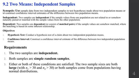 Two Means Independent Samples Pptx