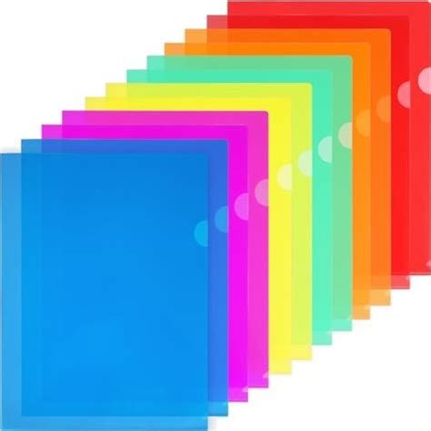 Ktrio Clear Plastic Folders Sleeves 12 Pack 6 Assorted Colors Documents Project Pockets For
