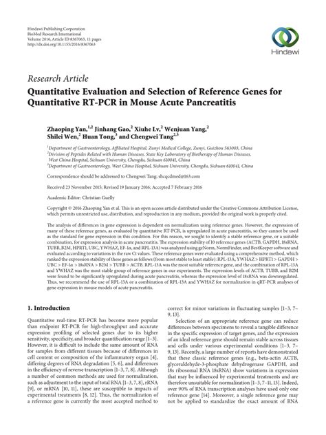 Pdf Quantitative Evaluation And Selection Of Reference Genes For Quantitative Rt Pcr In Mouse