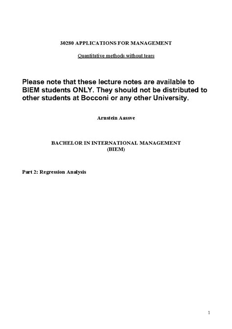 Part 2 Regression Applications For Management 30280 Applications