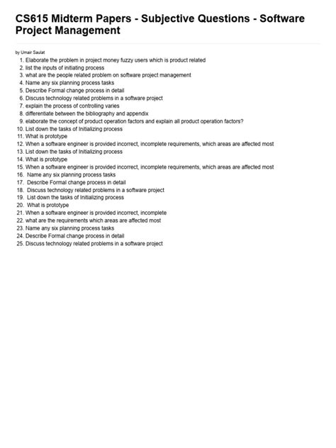 cs615 midterm papers subjective questions software project