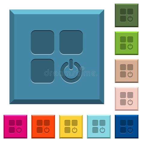 switchboard engraved icons on edged square buttons stock vector