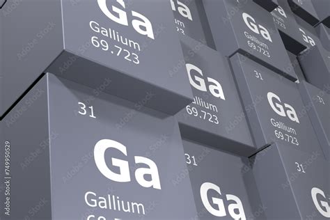 Gallium 3d Rendering Background Of Cubes Of Symbols Of The Elements Of The Periodic Table