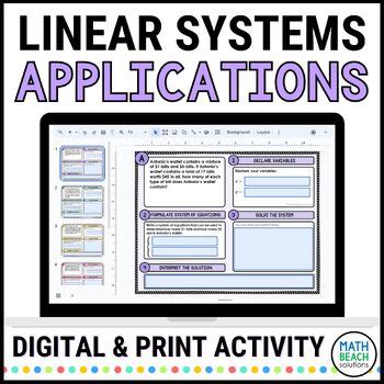 Systems Of Linear Equations Applications Activity Print And Digital