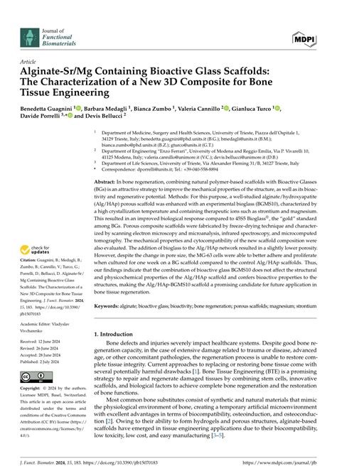 Pdf Alginate Srmg Containing Bioactive Glass Scaffolds The Characterization Of A New 3d