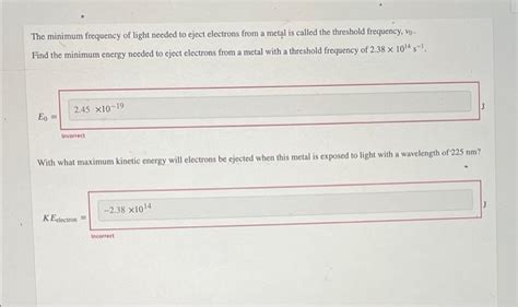 Solved The Minimum Frequency Of Light Needed To Eject