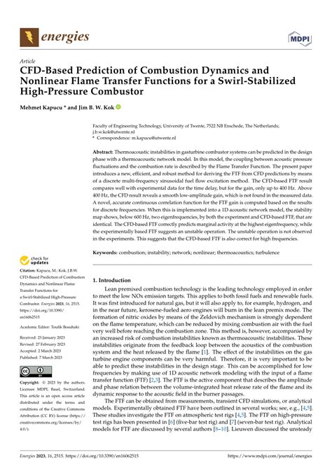 Pdf Cfd Based Prediction Of Combustion Dynamics And Nonlinear Flame