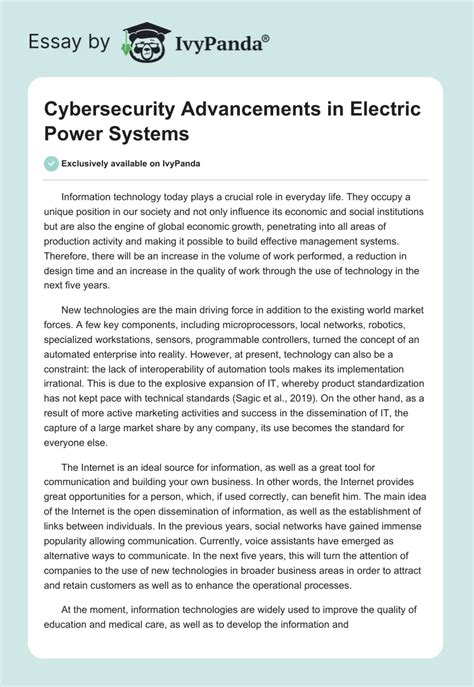 Cybersecurity Advancement In Electric Power System 860 Words Essay