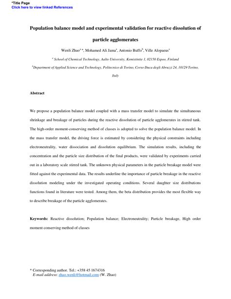 Pdf Population Balance Model And Experimental Validation For Reactive