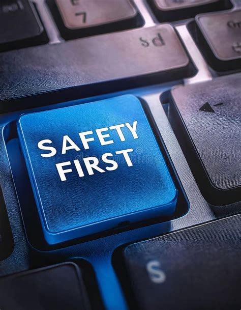 A Close Up Of A Keyboard With A Blue Key Labeled Safety First In White Text Emphasizing The