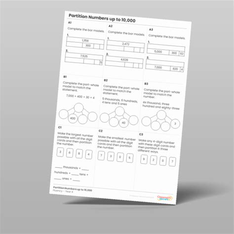 Year 4 Partition Numbers Up To 10 000 Fluency Matrix Resource Classroom Secrets